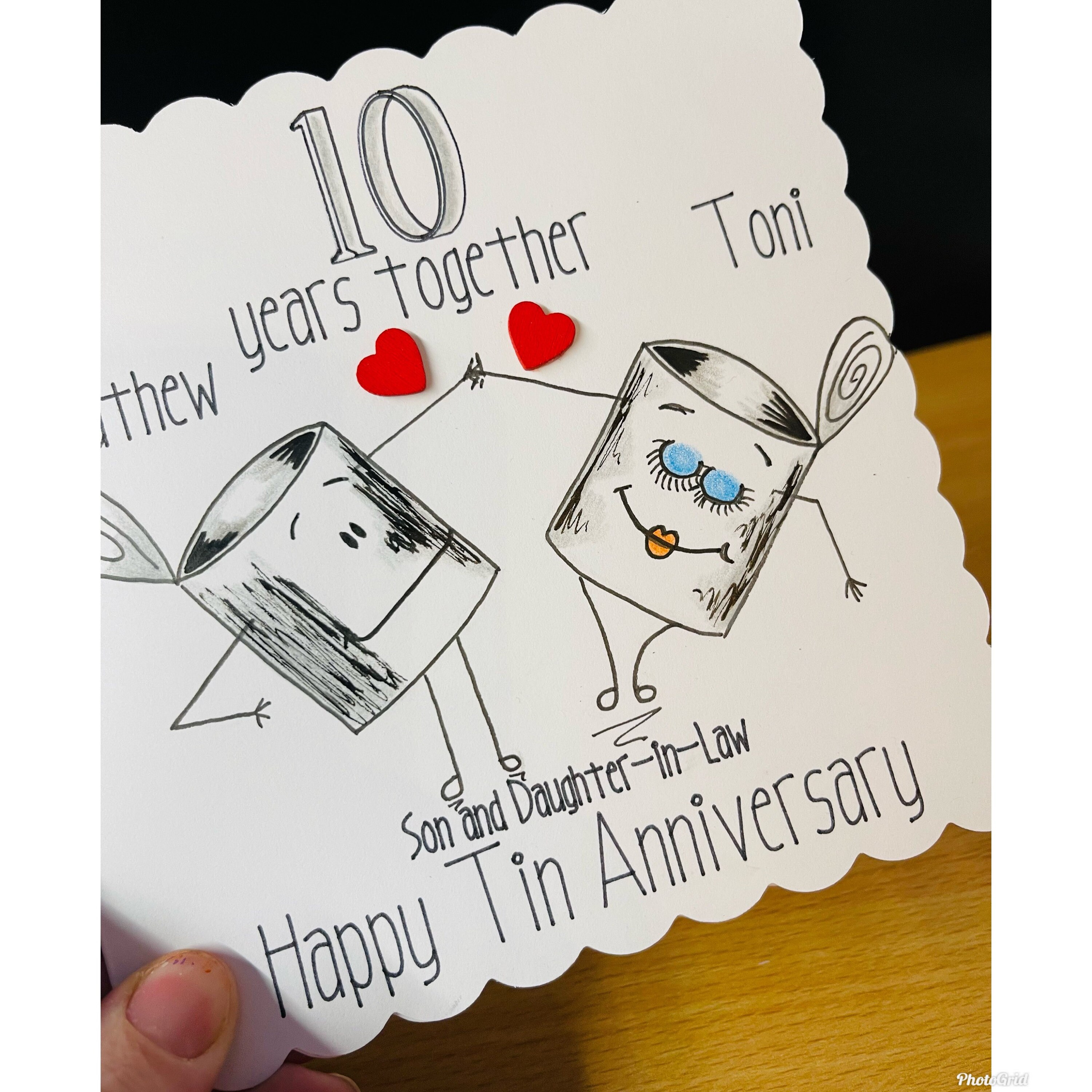 10 Years tin Anniversary Card Hand Drawn Custom Made - Etsy UK