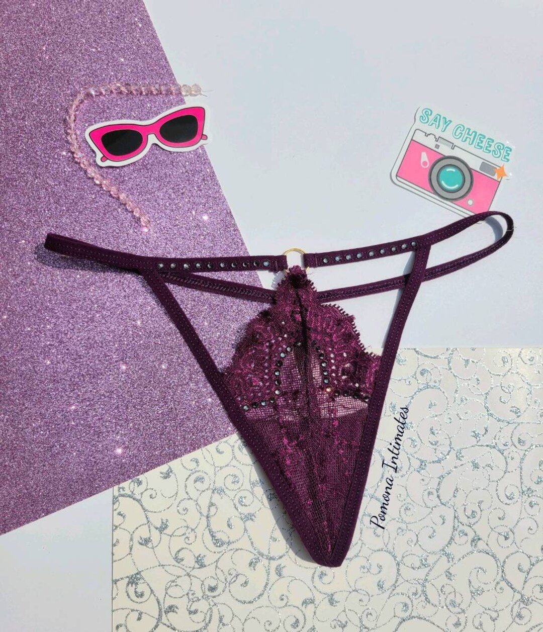 Black Cherry purple Gstring, Rhinestone Gstring, Crystal Panties ...