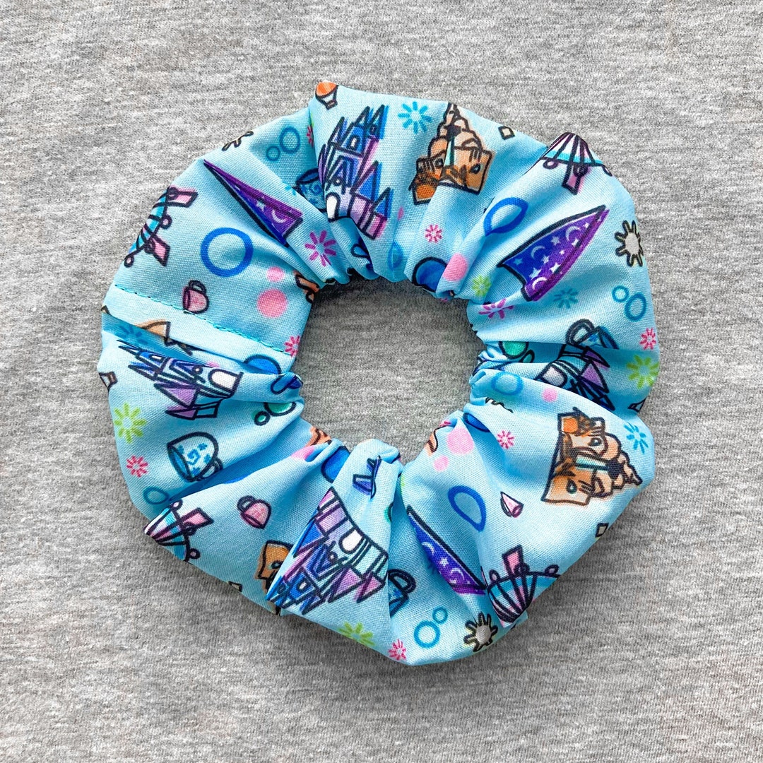 Blue Disney Rides and Symbols Scrunchie Disney Scrunchie Castle Splash ...