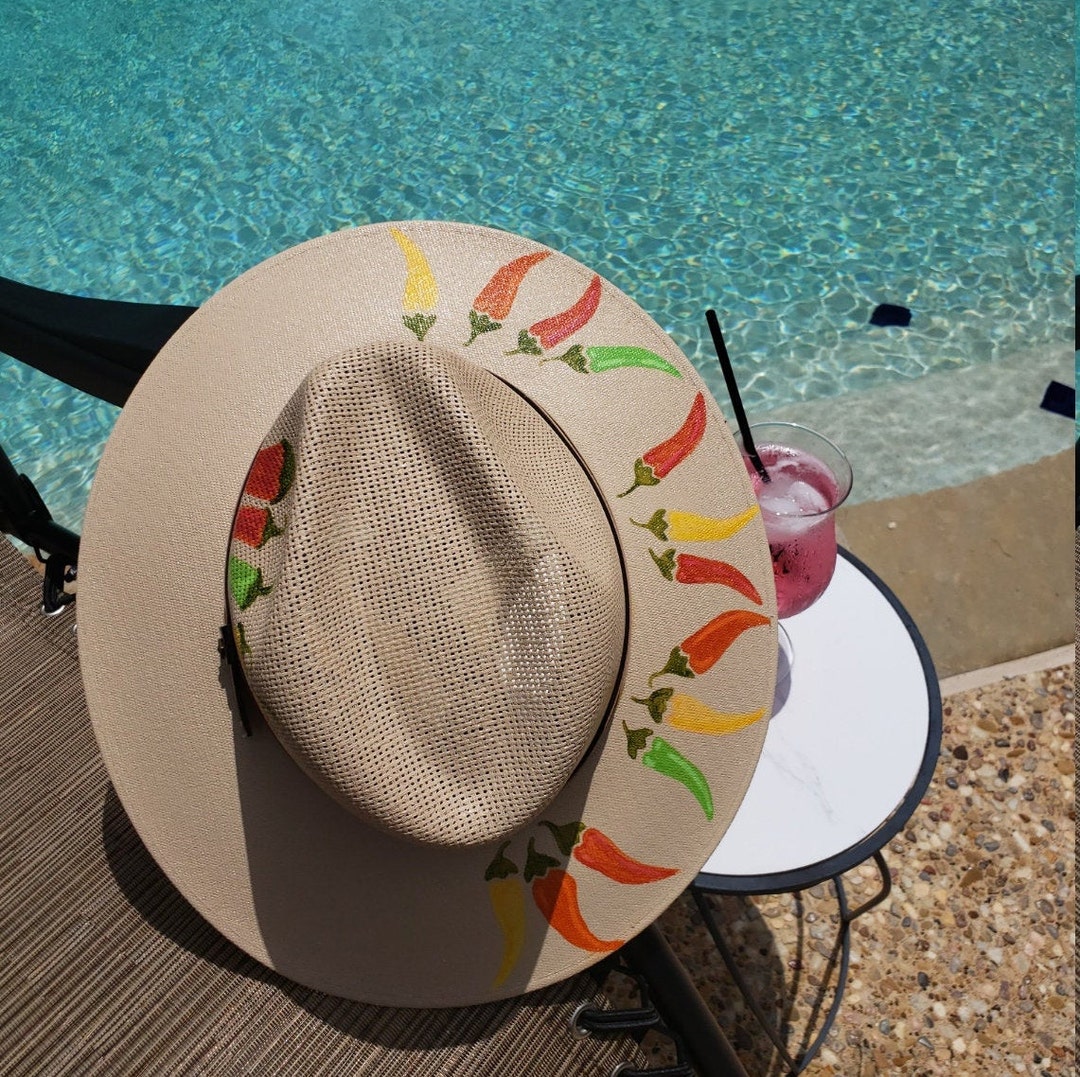 Peppers Hat, Hand Painted Hat, Women's Straw Hat, Chili Pepper Hat ...