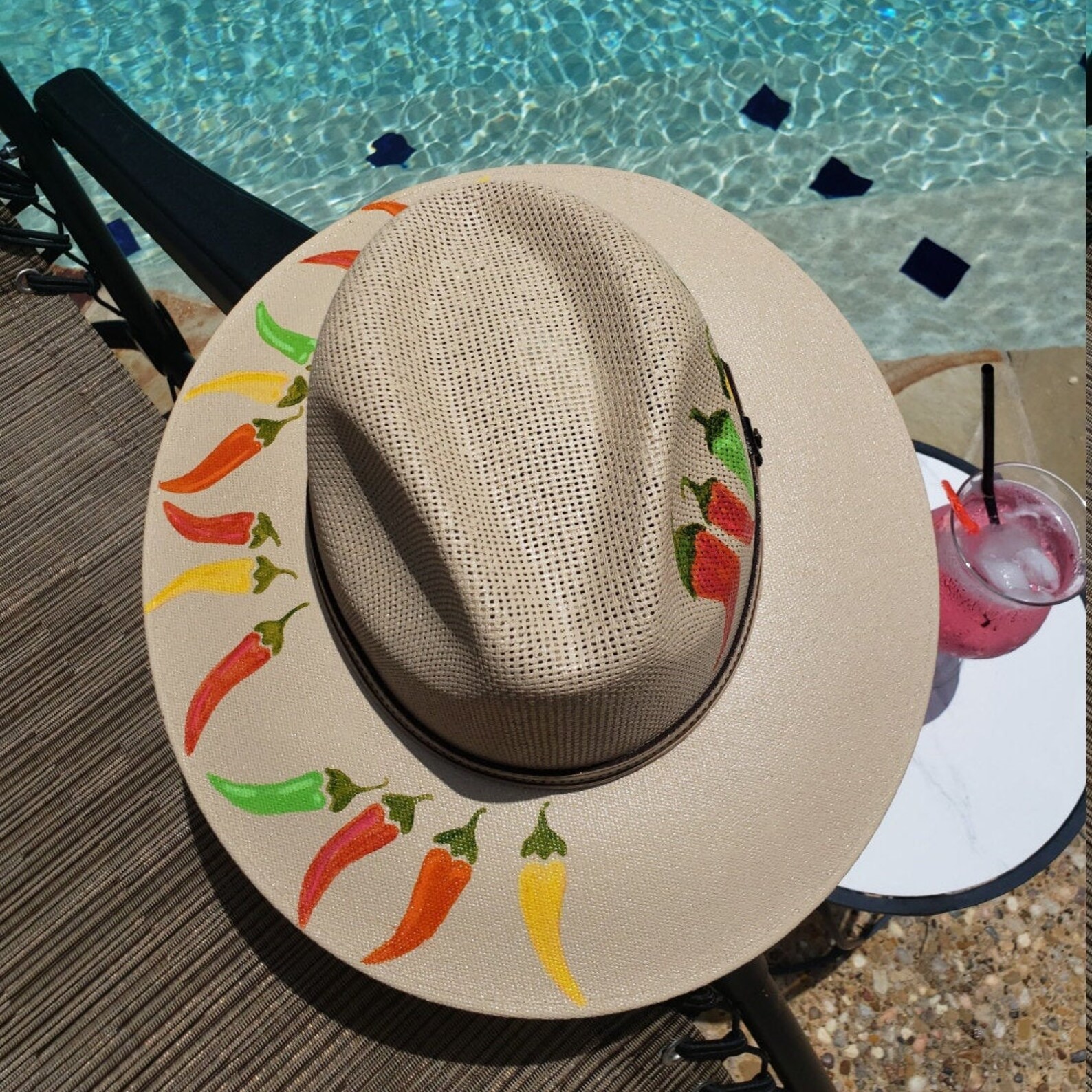 Peppers Hat, Hand Painted Hat, Women's Straw Hat, Chili Pepper Hat ...