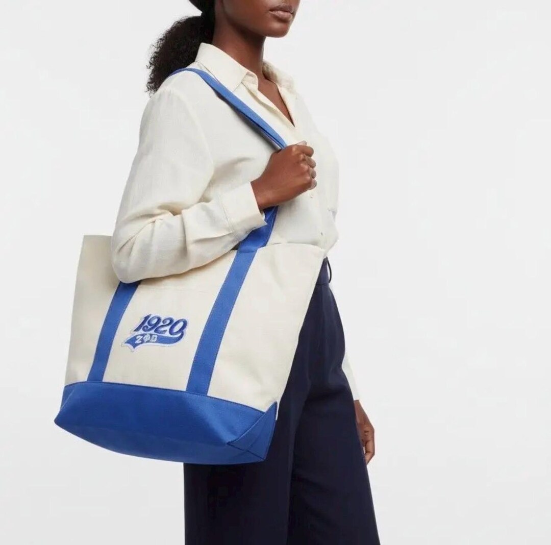 Zeta Phi Beta Sorority Blue and White Large Canvas Tote Bag 20x6.25x14 ...