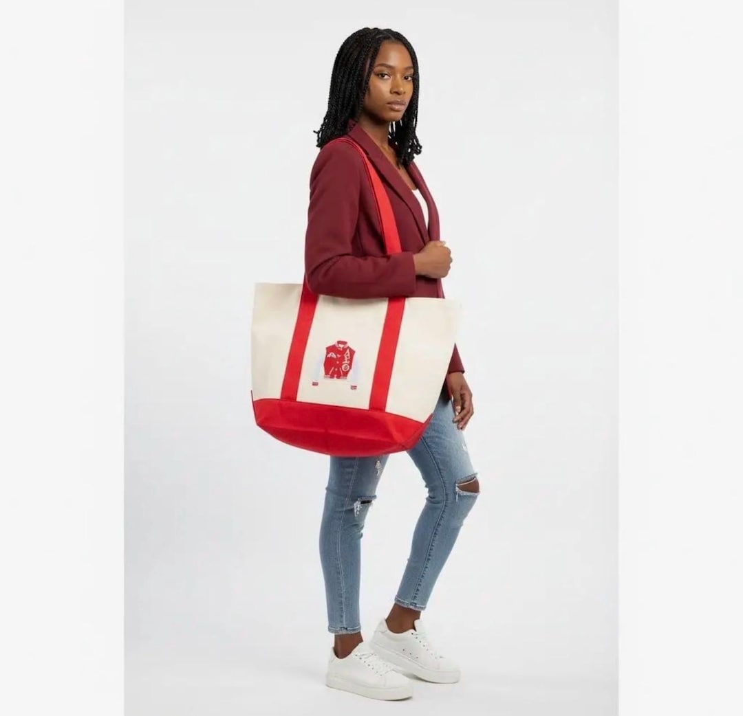 DST Delta Sigma Theta Sorority Red and White Embroidered Large Canvas ...