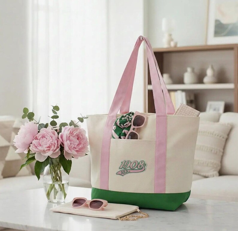 AKA Sorority Pink & Green Large Canvas Tote Bag 20x6.25x14” - Etsy