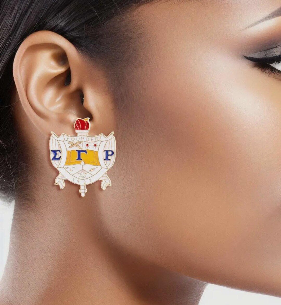 Sigma Gamma Rho Blue and Gold Crest Sorority Stud Earrings (pierced ...
