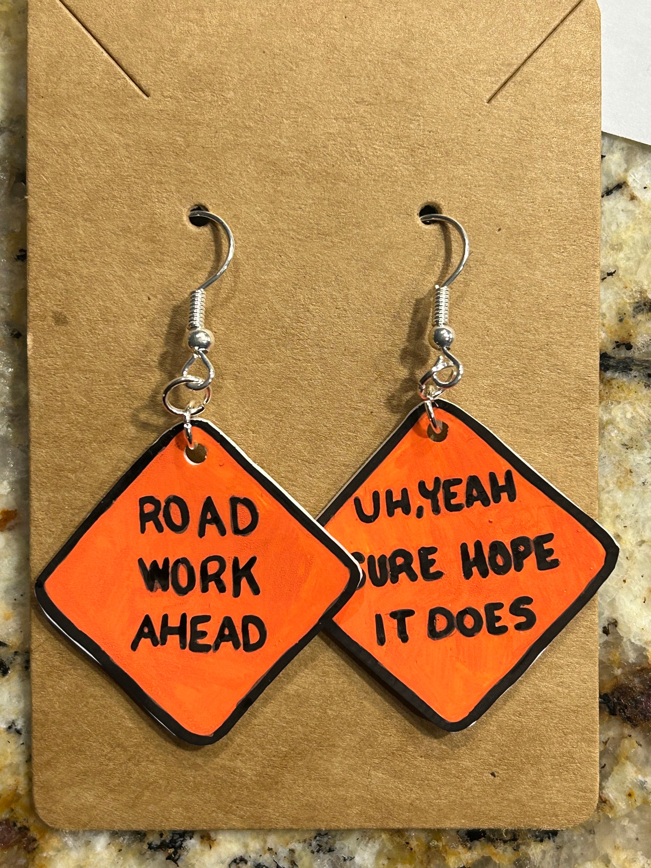 Roadwork Sign Earrings - Etsy UK