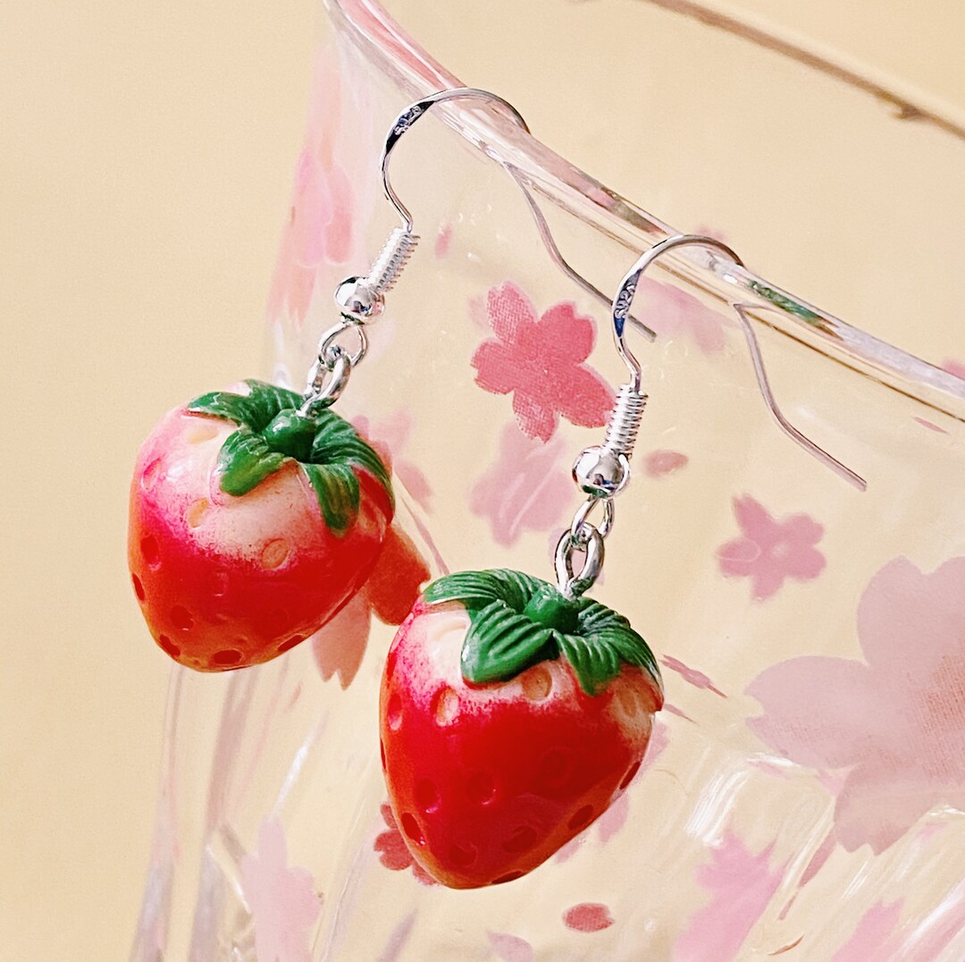 Cute Strawberry Earrings // Kawaii Mini Strawberry Charm - Etsy