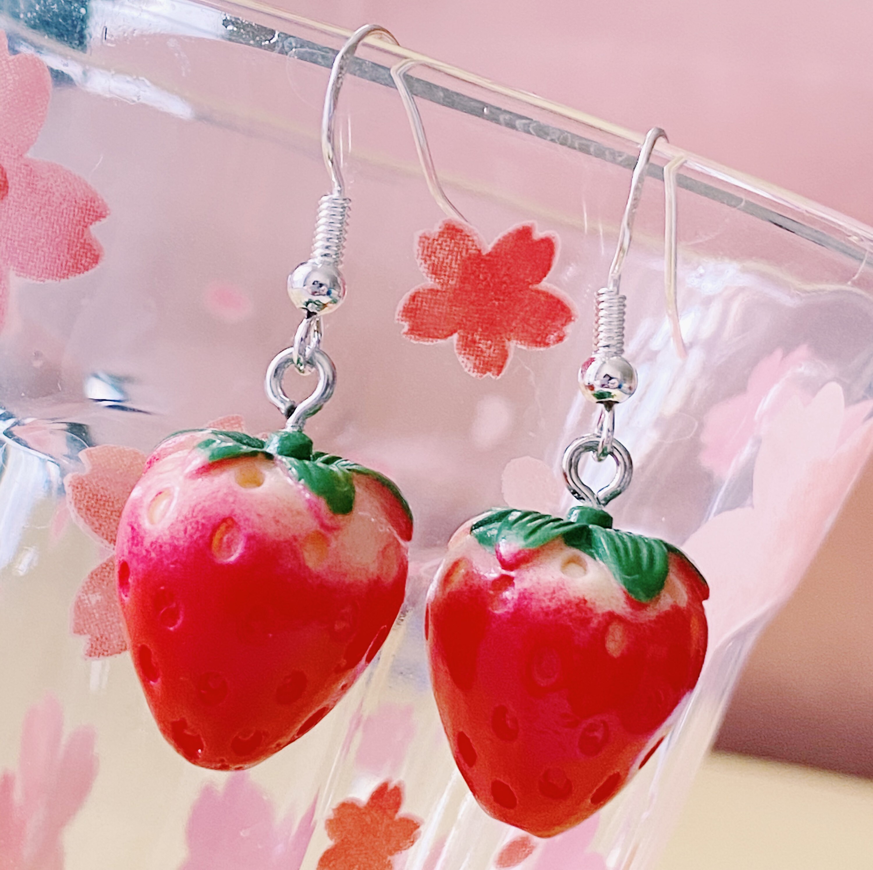 Cute Strawberry Earrings // Kawaii Mini Strawberry Charm - Etsy