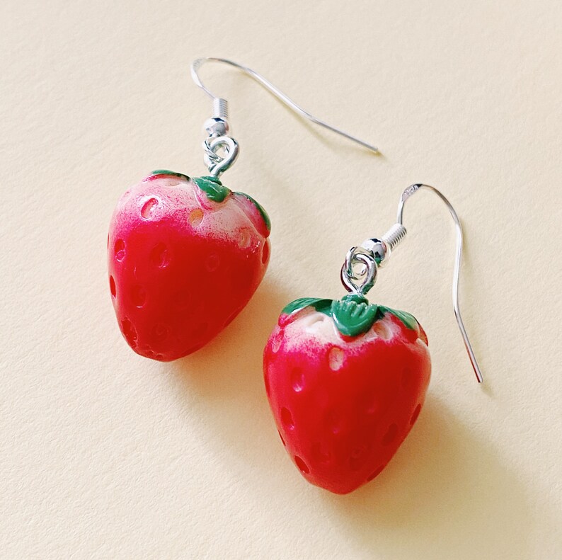 Cute Strawberry Earrings // Kawaii Mini Strawberry Charm - Etsy