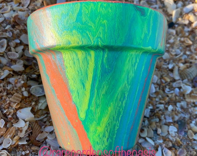 Planter Pot L Psychedelic Sunset Terra-cotta Pot L Flower Pot L Clay ...