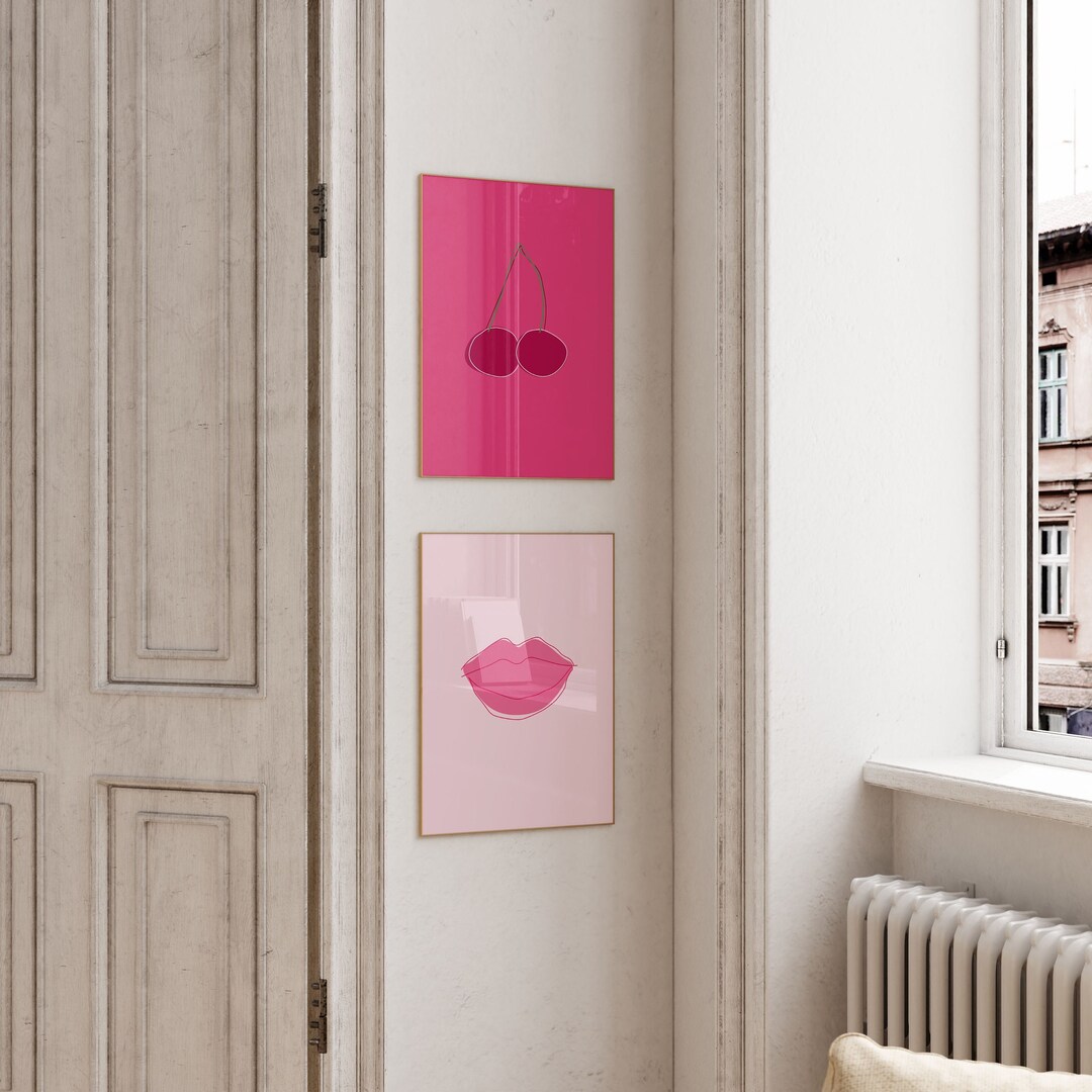 Minimal Art Set of 2 - Cherry Art - Lip Art - Feminine Decor - Digital ...