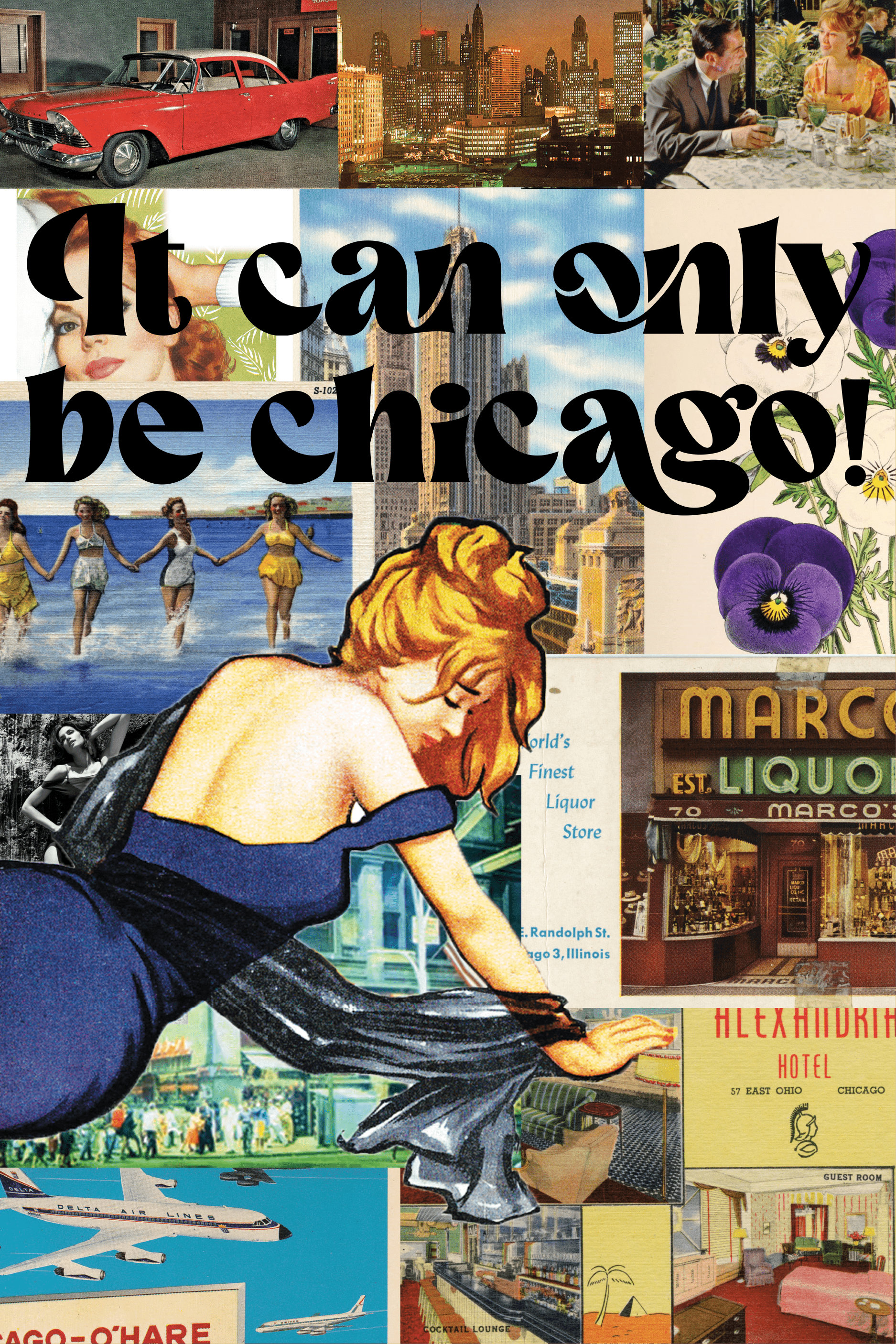 Chicago Wall Art City Decor Vintage Chicago Postcard Collage Maximalism ...