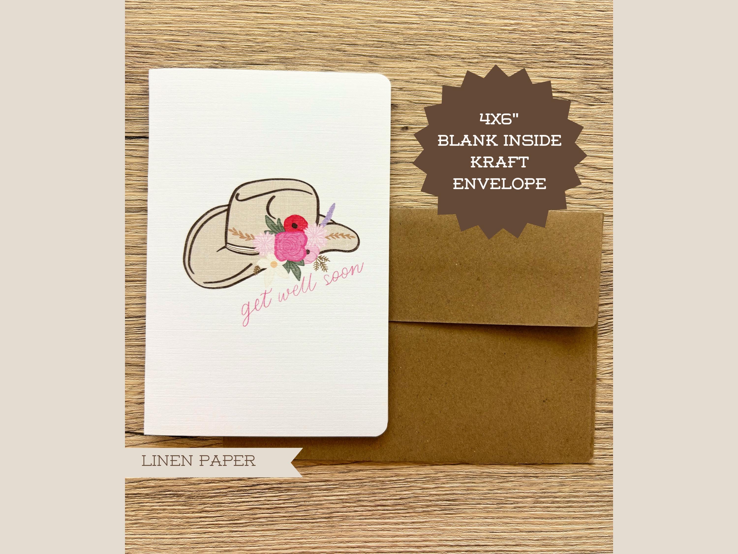 Get Well Soon Cowboy Hat Card - Western Sympathy Card - 4x6 Floral Card ...