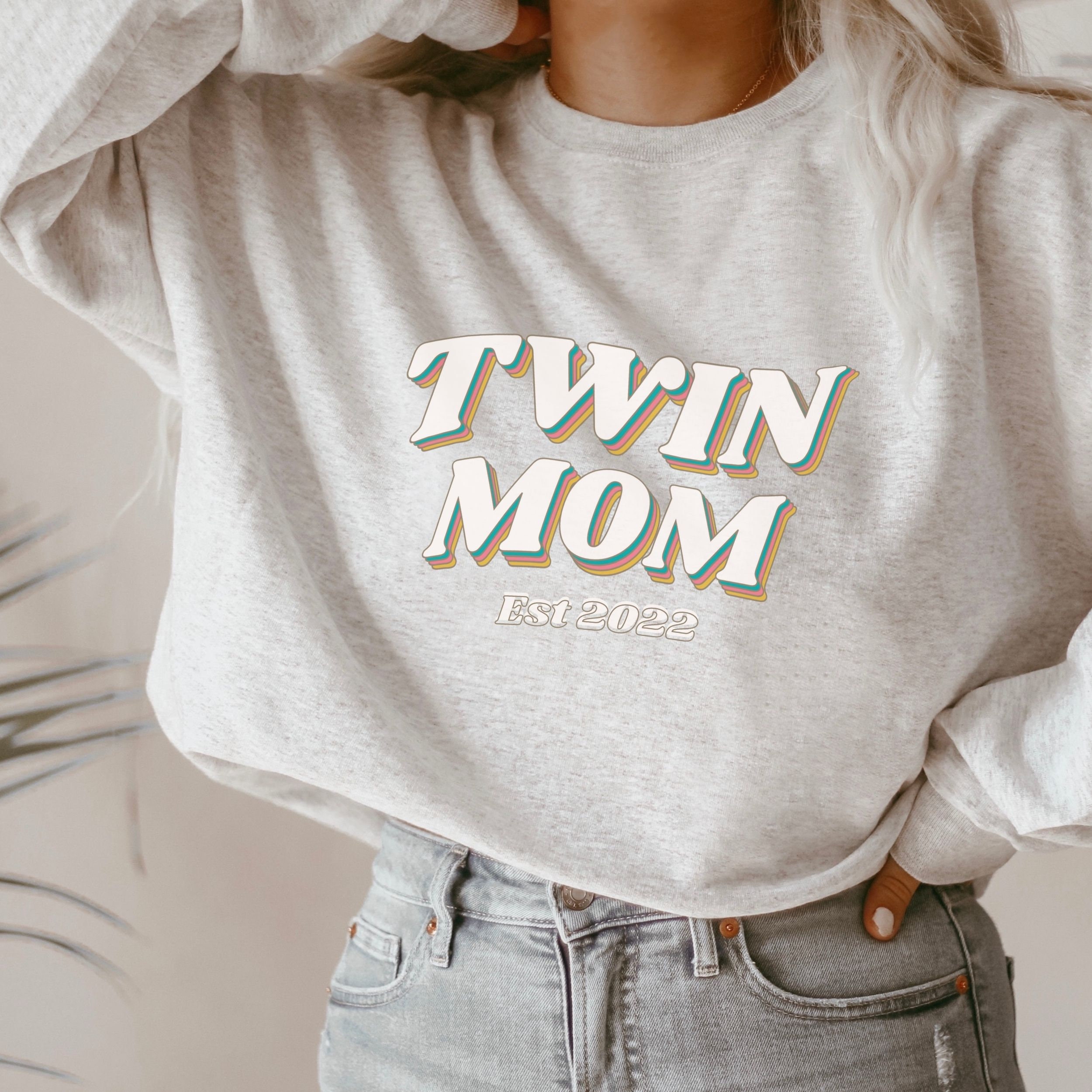 Retro Twin Mom Est Sweatshirt, Mother Sweater, Custom Year, Mom to Be ...