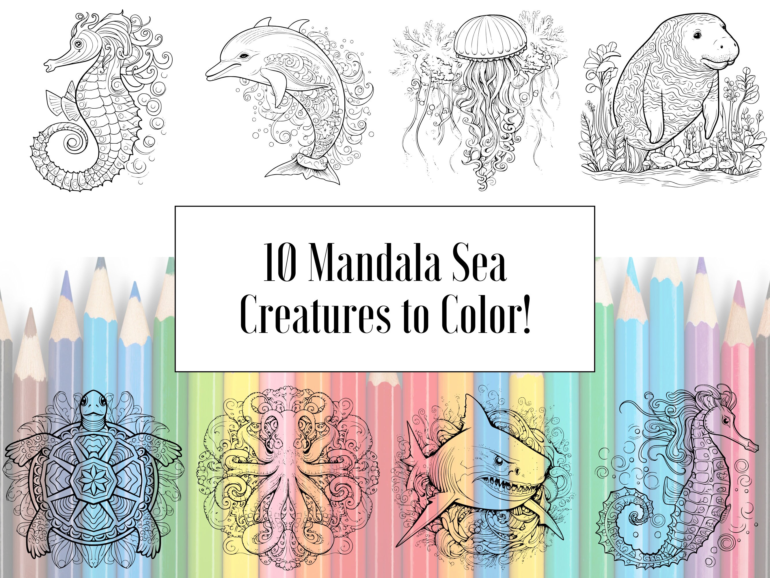 Coloring Pages: 20 Sea Creature Mandalas and Patterns Adult Coloring ...