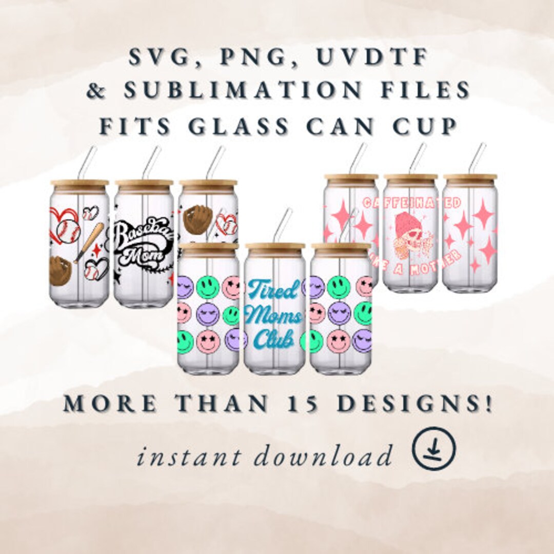 SVG, PNG, UVDTF and Print Then Cut Digital Download Files for Glass Can ...