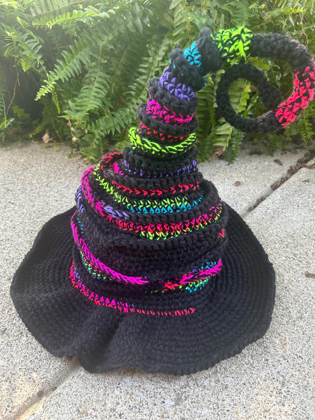 Neon Crochet Twisted Witch Hat, Twisted Witch Hat, Witch Hat, Crochet Hat, Cosplay Hat, Crochet ...