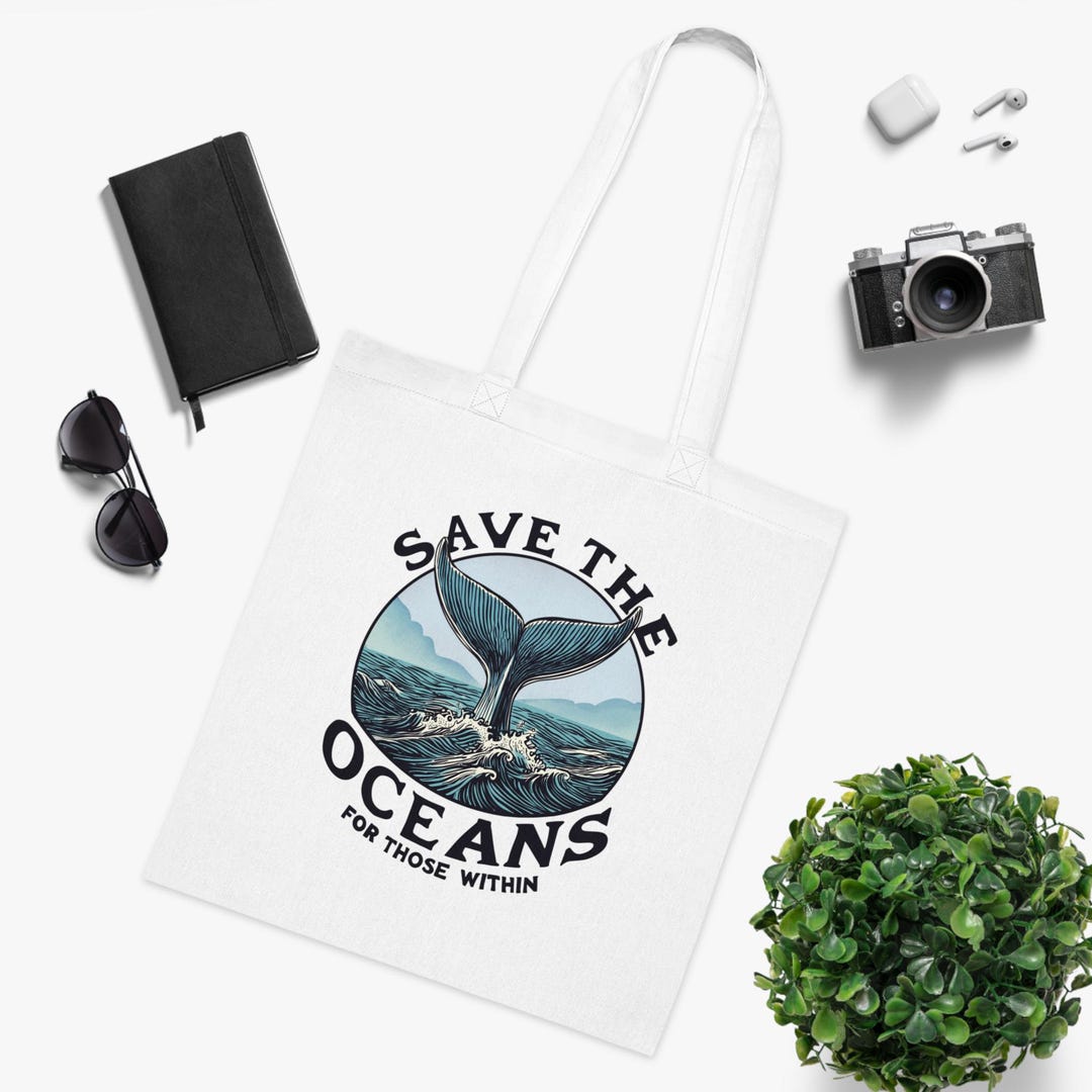 Save the Oceans Eco Tote Bag | Whale Design Reusable Shopping Bag ...