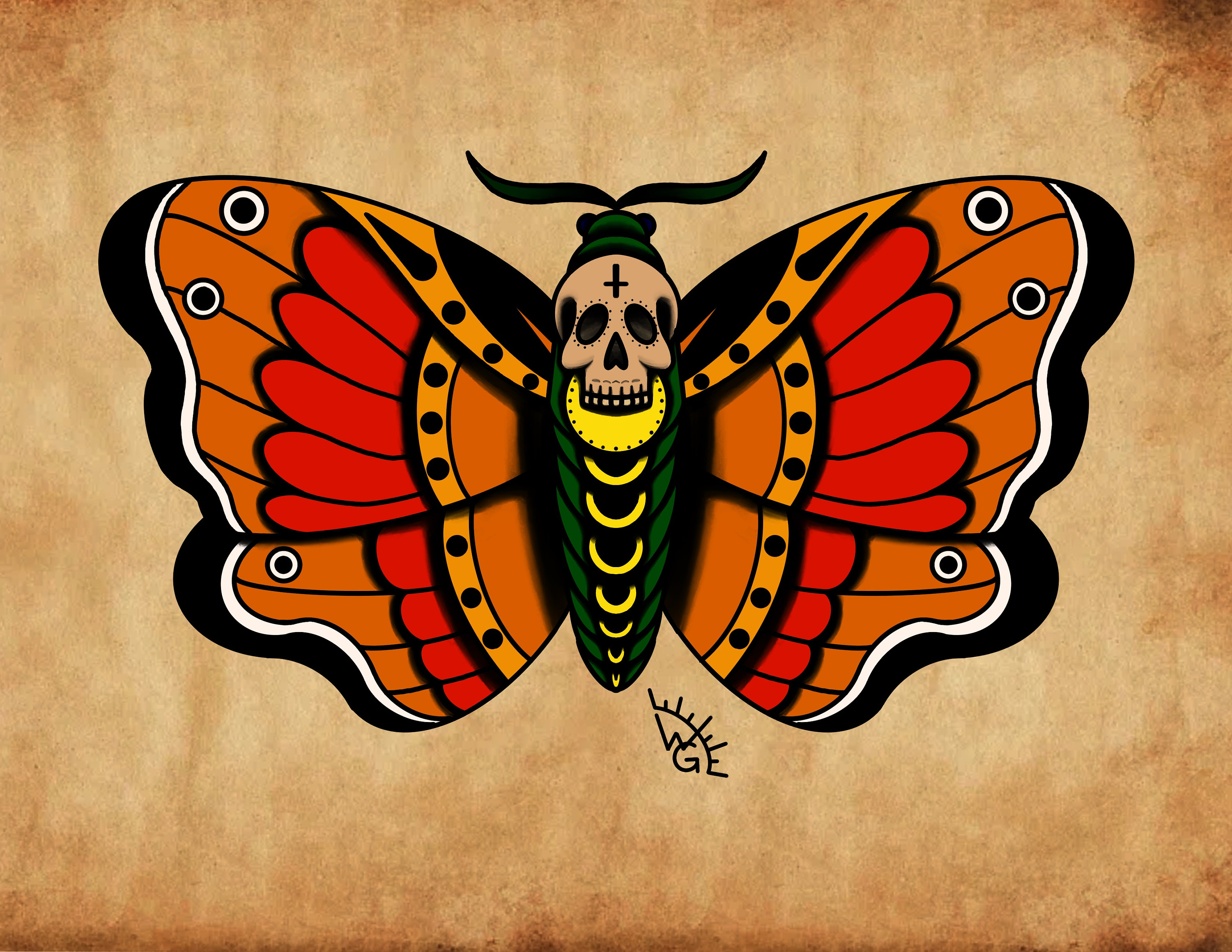 Traditional Death Moth Tattoo Flash Color - Etsy