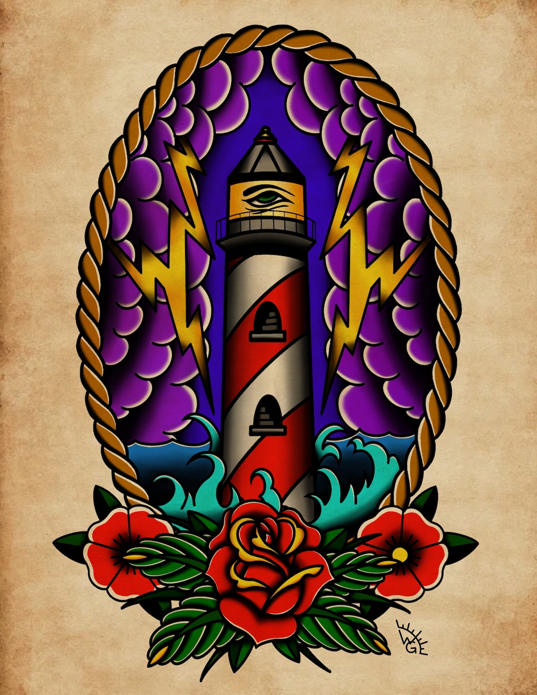 Traditional Lighthouse Tattoo Flash - Etsy