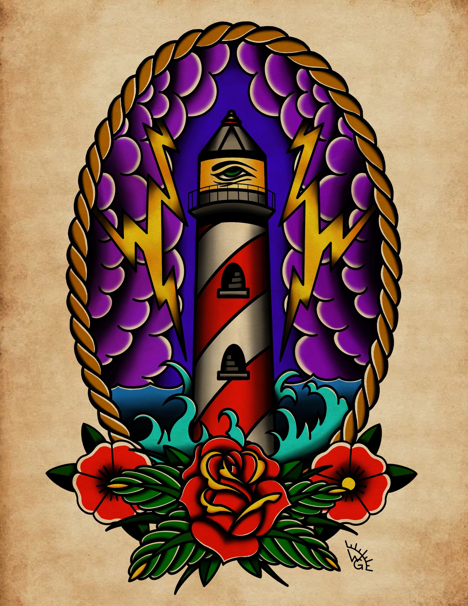 Traditional Lighthouse Tattoo Flash - Etsy