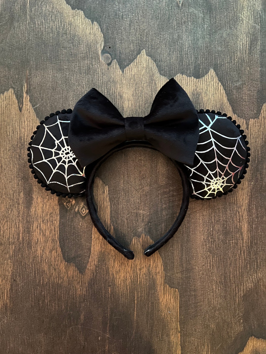 Black Velvet Mouse Ears With Metallic Spider Webs - Etsy
