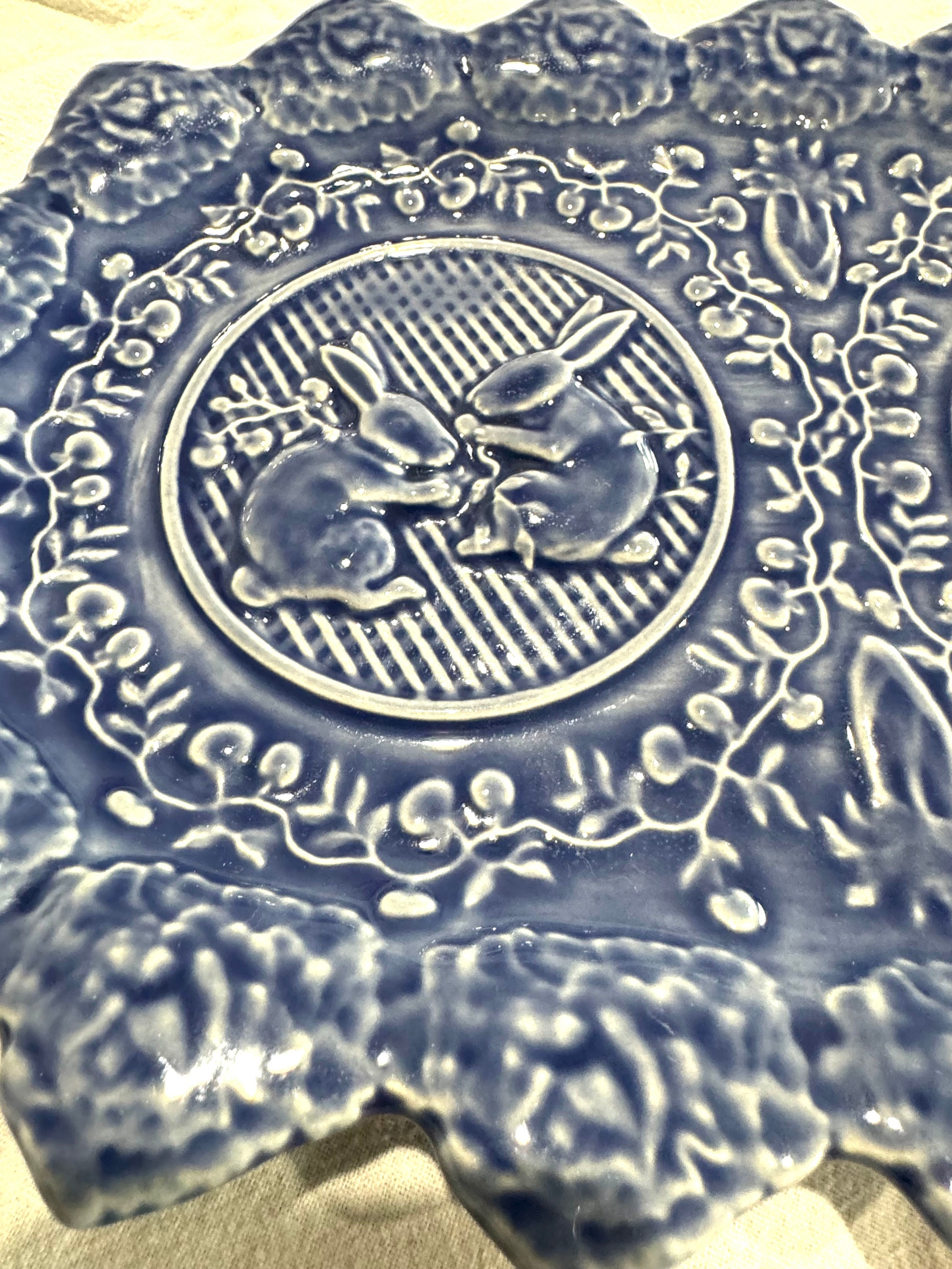 RARE Vintage Bordallo Pinheiro Bunny Platter French Blue - Etsy