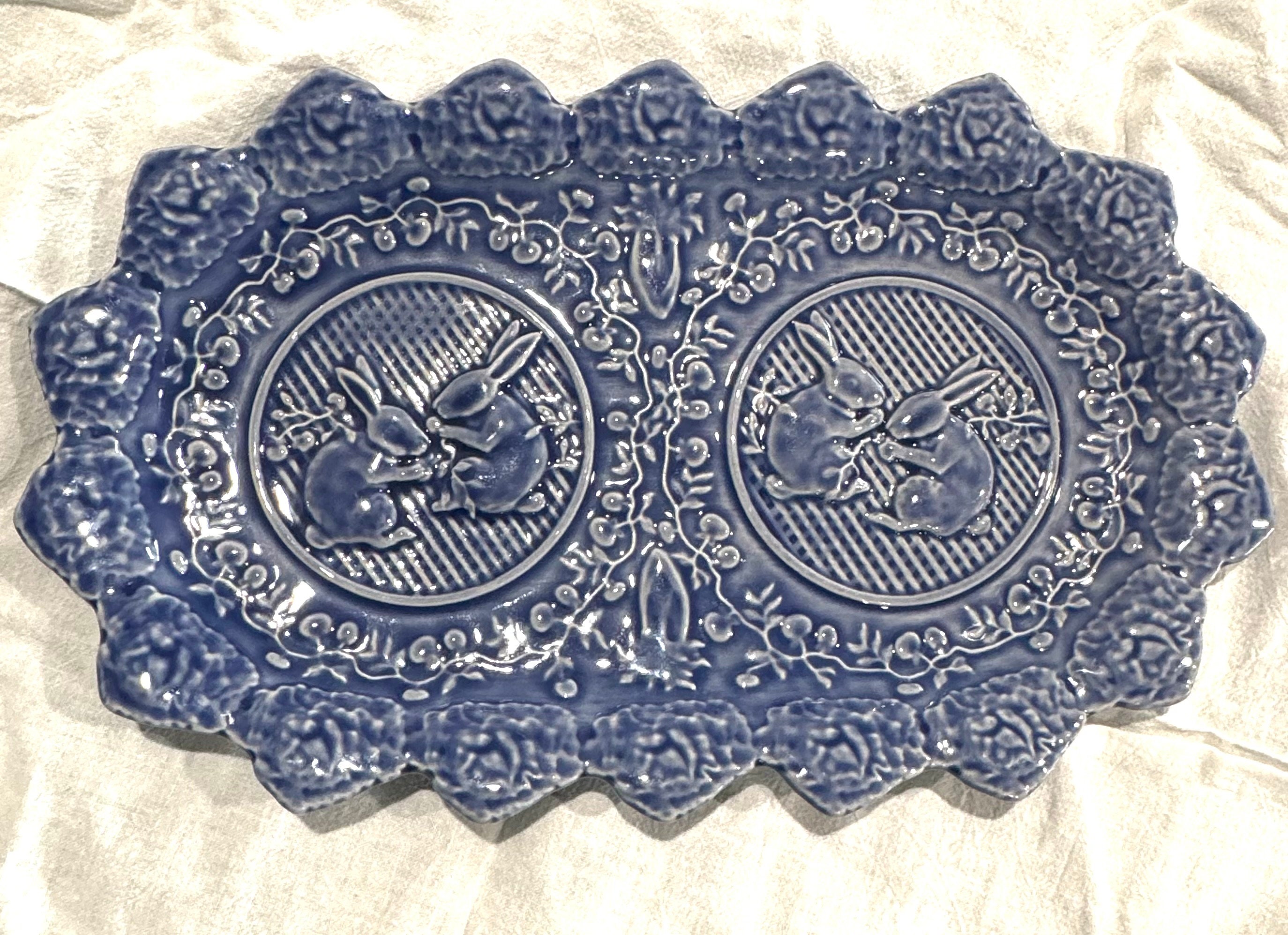 RARE Vintage Bordallo Pinheiro Bunny Platter French Blue - Etsy
