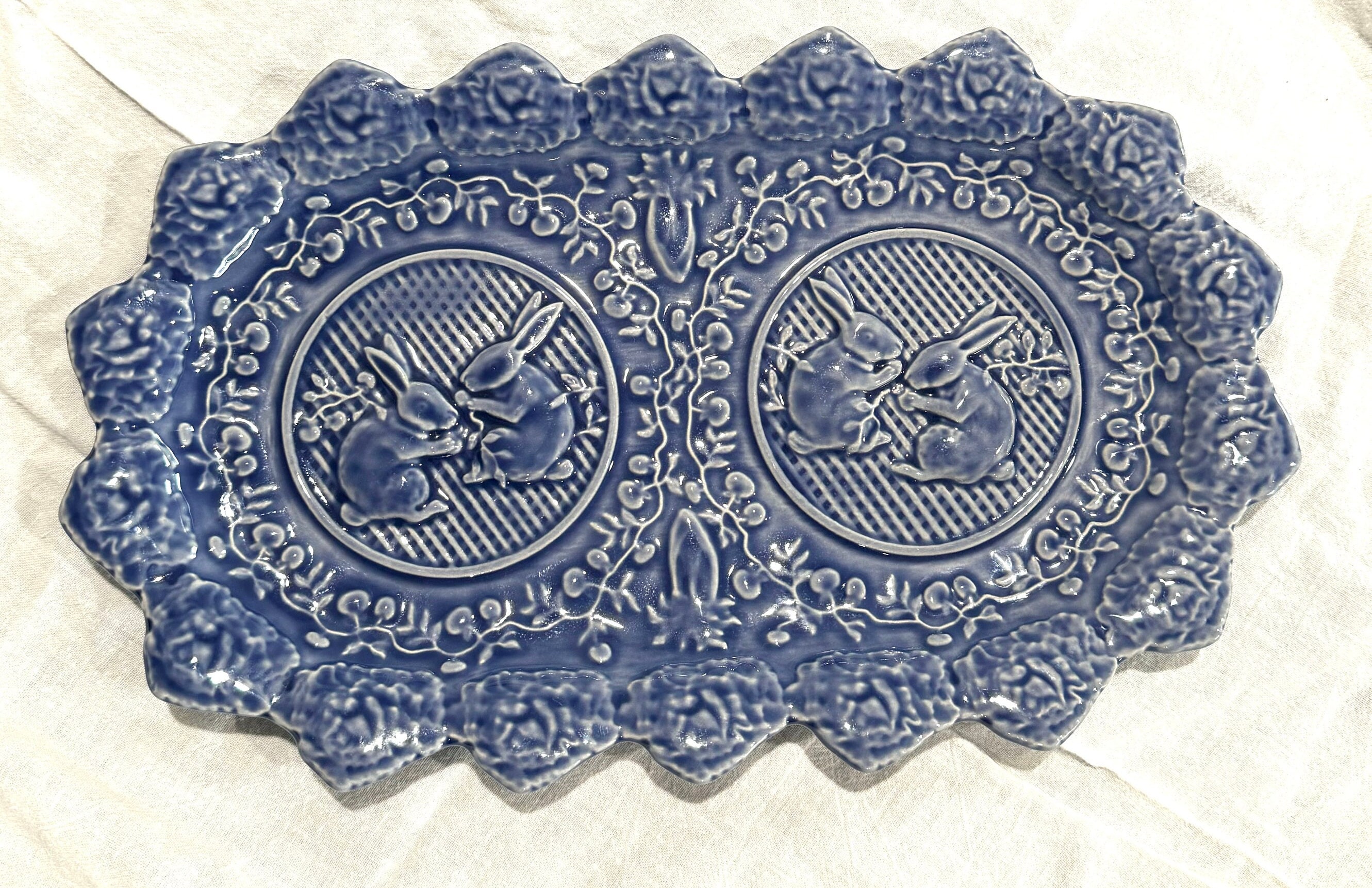 RARE Vintage Bordallo Pinheiro Bunny Platter French Blue - Etsy