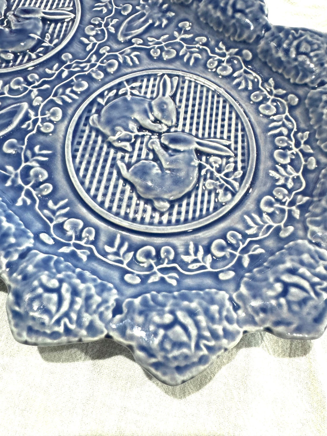RARE Vintage Bordallo Pinheiro Bunny Platter French Blue - Etsy