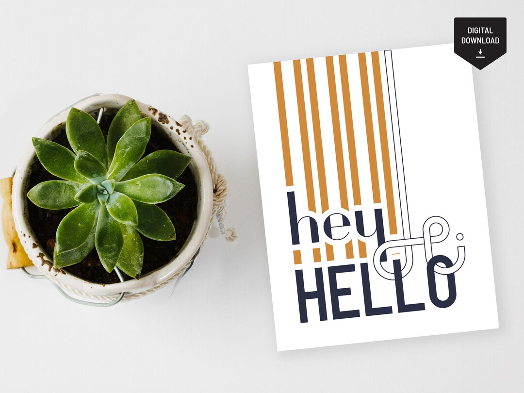 Hey Hi Hello Greeting Card Printable Greeting Card Printable Note Card ...