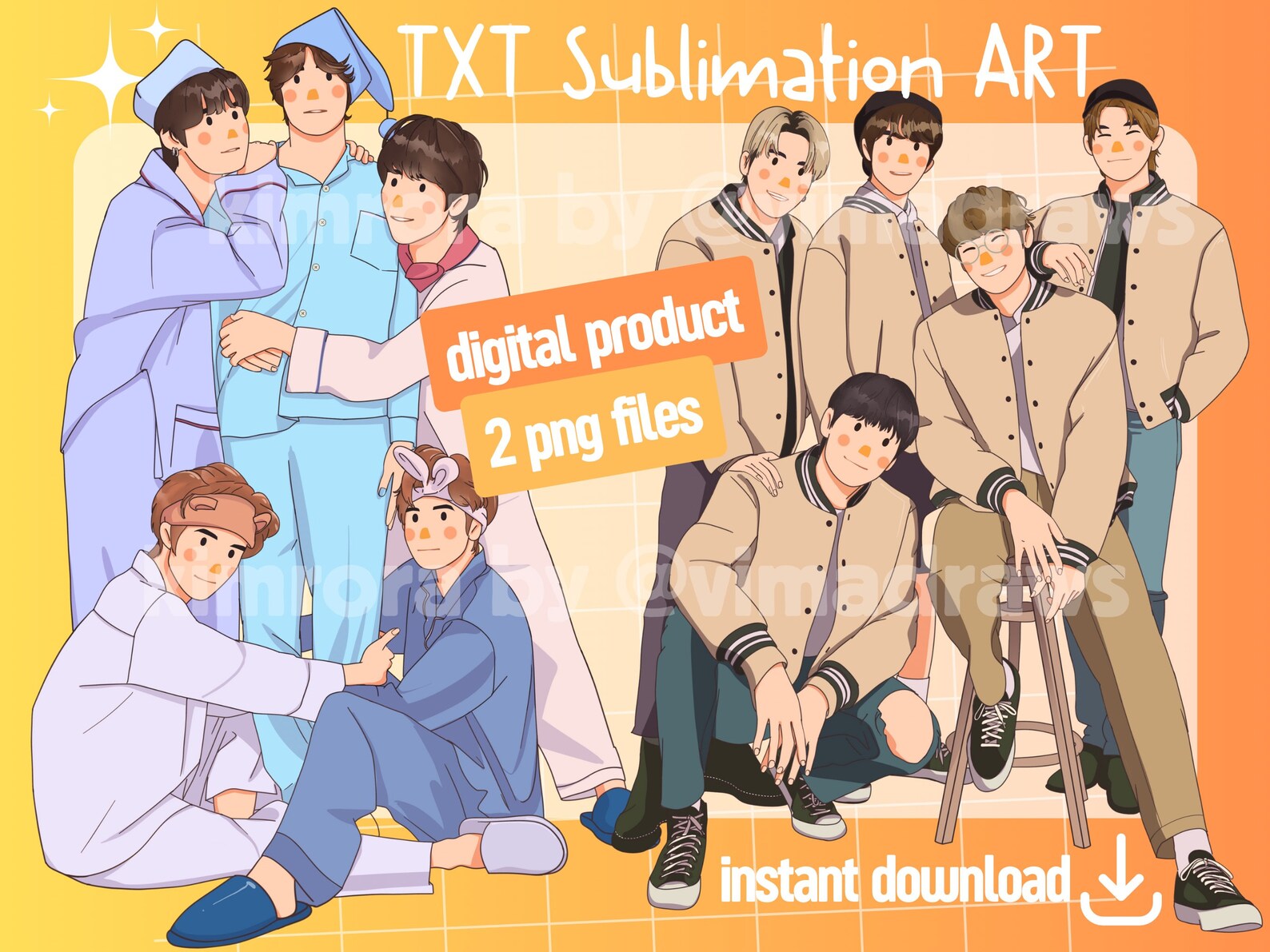 TXT Fanart Printable Art Sublimation Design Kpop Korean T-shirt Sticker ...