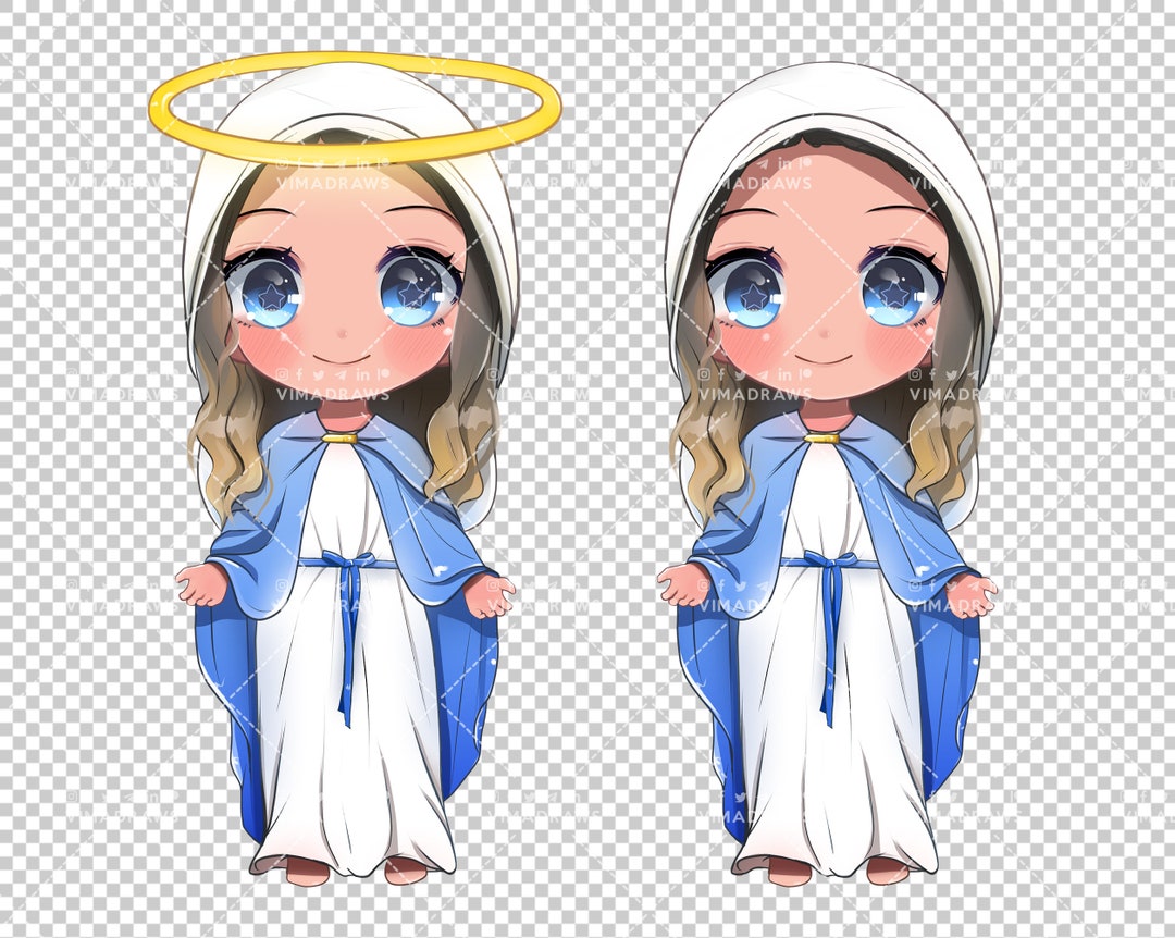 Virgin Mary Cute Kawaii Chibi Clipart Illustration Mother Mary in Anime ...