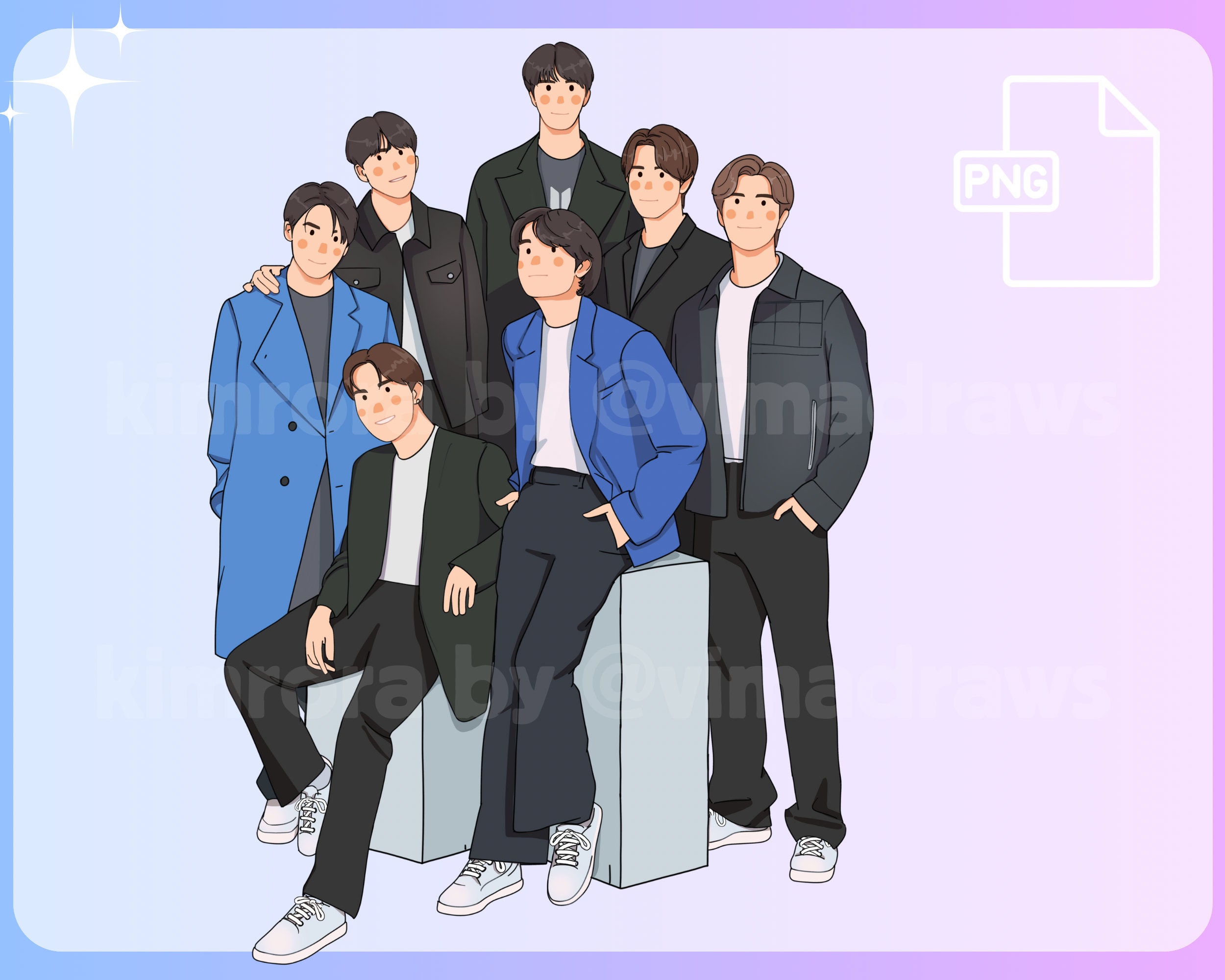 Kpop Korean BTS Band Fanart Sublimation Kawaii Design 1 Illustration ...