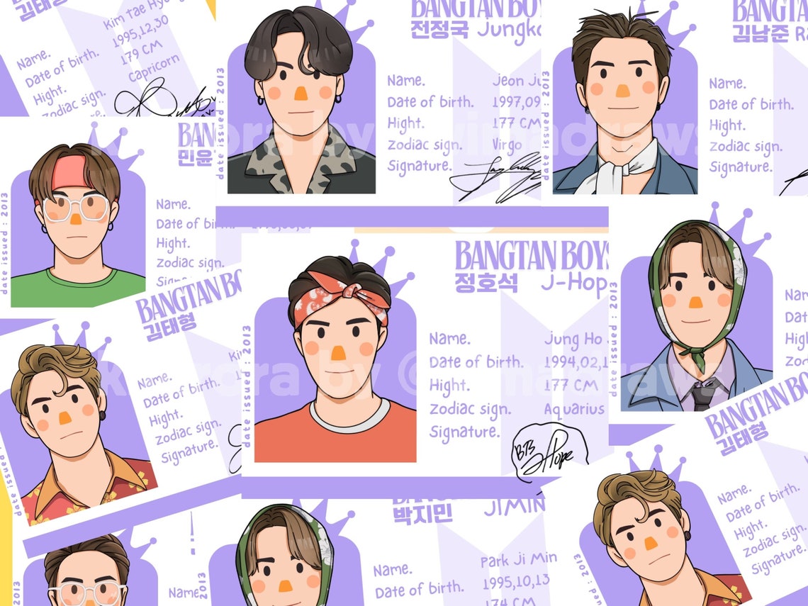 Printable Cute ID Cards Kpop Korean Bangtan Boys Group Sublimation ...