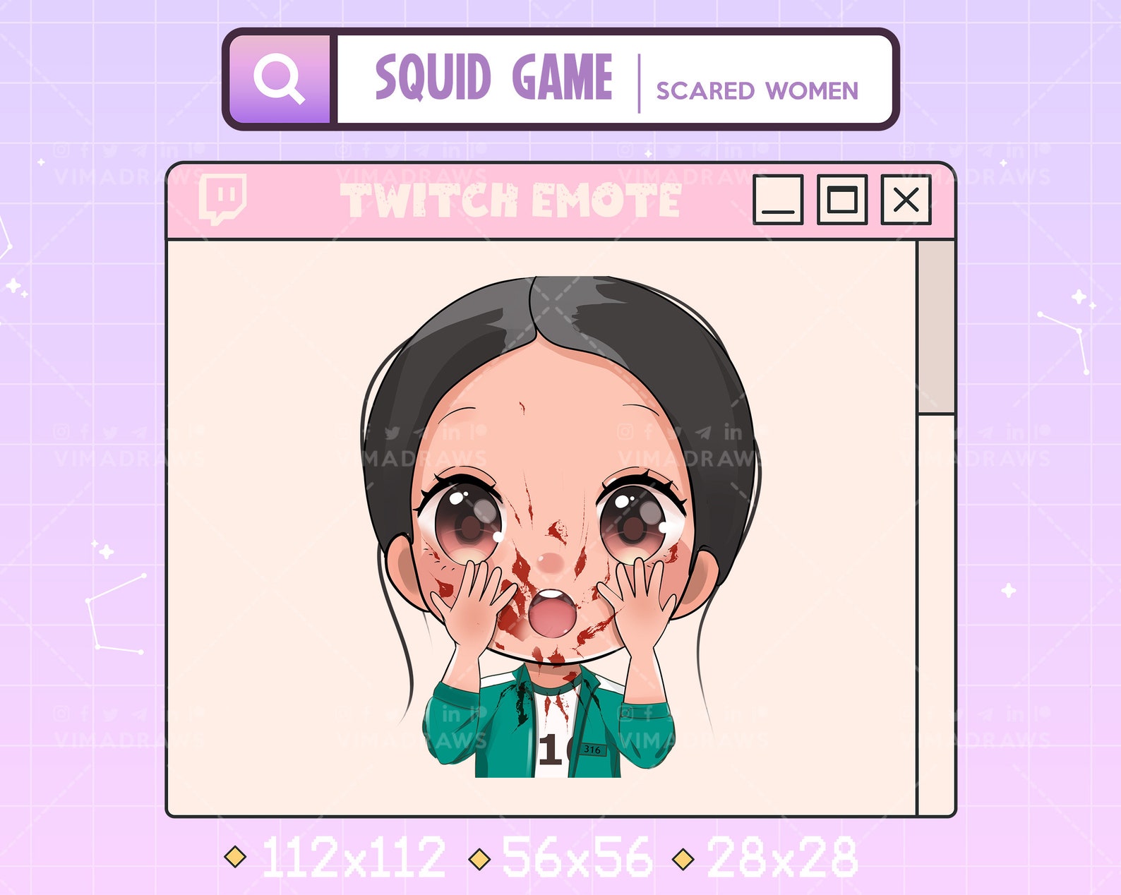 Squid Game Twitch Emote + High Resolution Image | Scared Girl | Cute ...