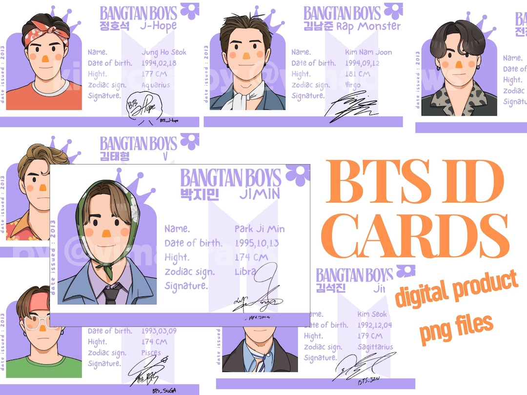 Printable Cute ID Cards Kpop Korean Bangtan Boys Group Sublimation ...