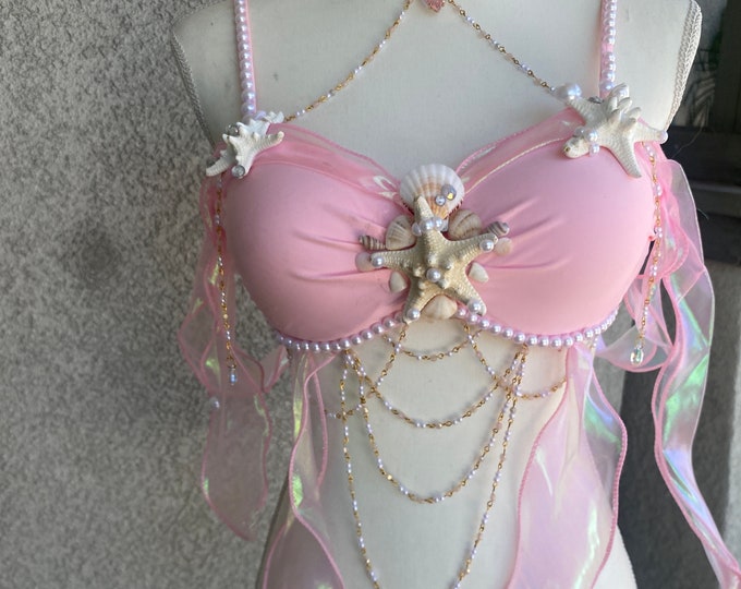 Pink Mermaid Bikini Top Seashell Bra Mermaidcore Summer Beach Outfit Etsy