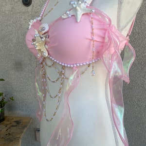 Pink Mermaid Bikini Top Seashell Bra Mermaidcore Summer Beach Outfit ...