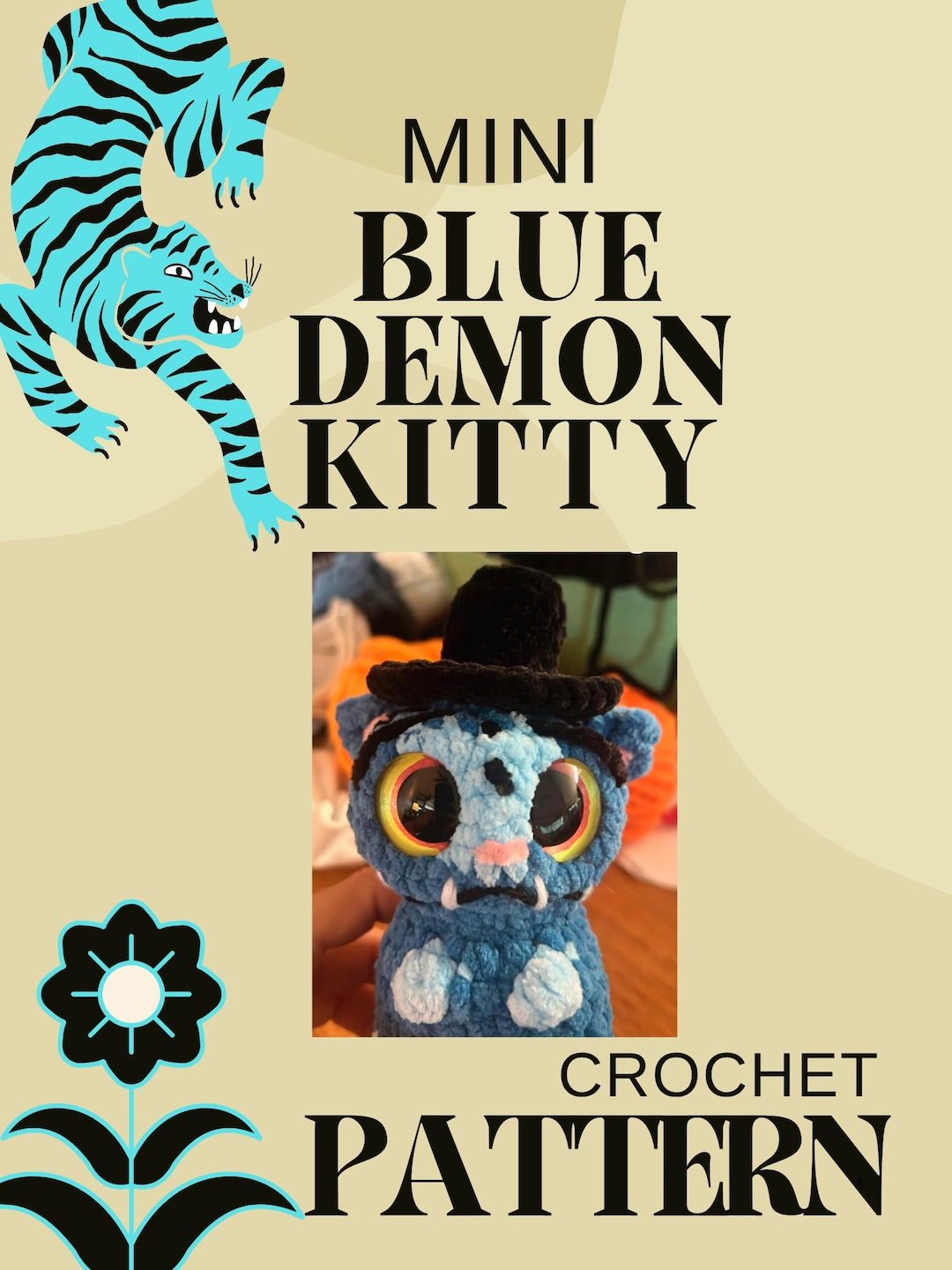 Low-sew PDF CROCHET PATTERN Mini Blue Demon Kitty, Easy Crochet Pattern ...