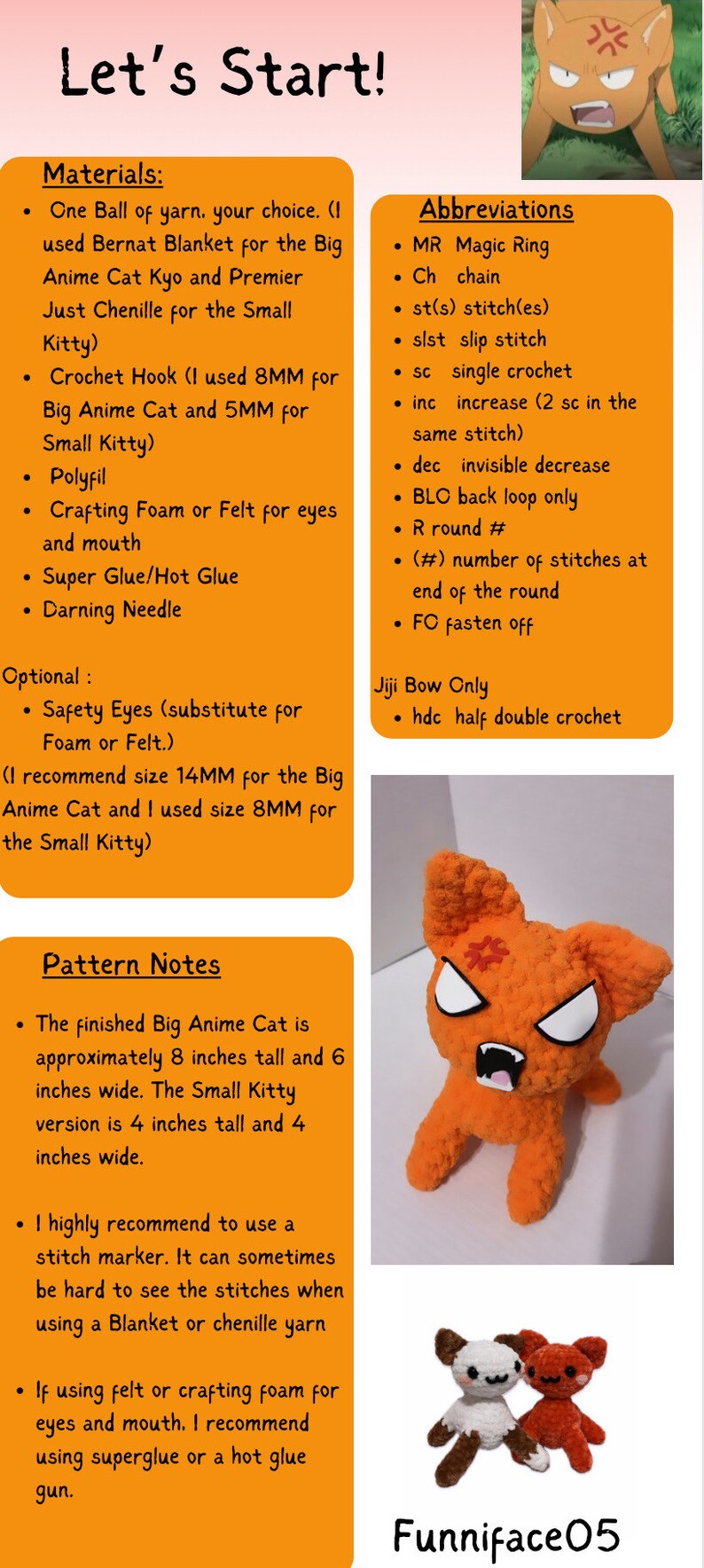 Crochet Anime Cat Pattern, Low Sew, 4 in 1 Crochet PDF CAT PATTERN, Cat ...