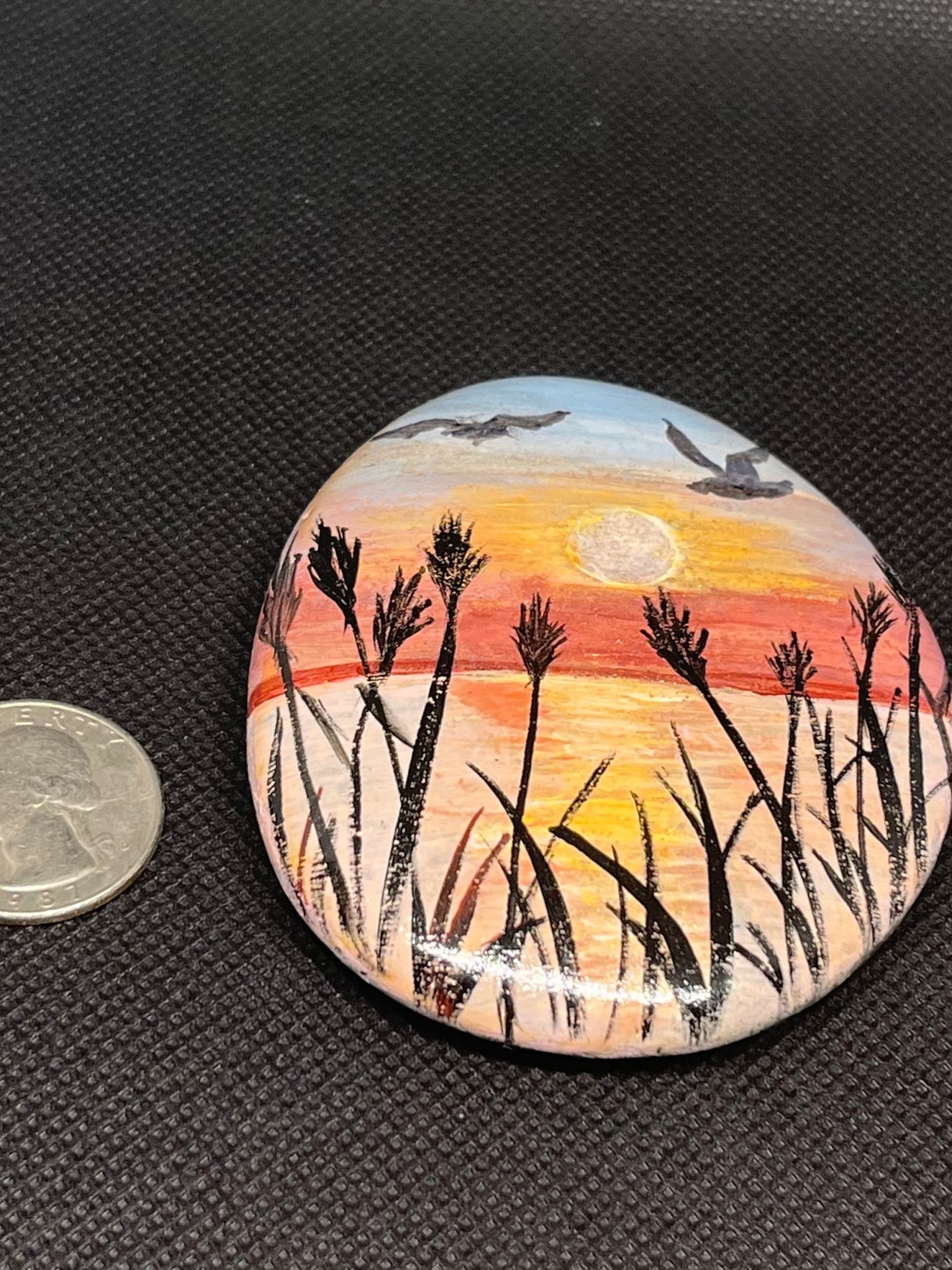 Sunset at the Lake. Hand Painted Acrylic Rock. Perfect for Desk ...