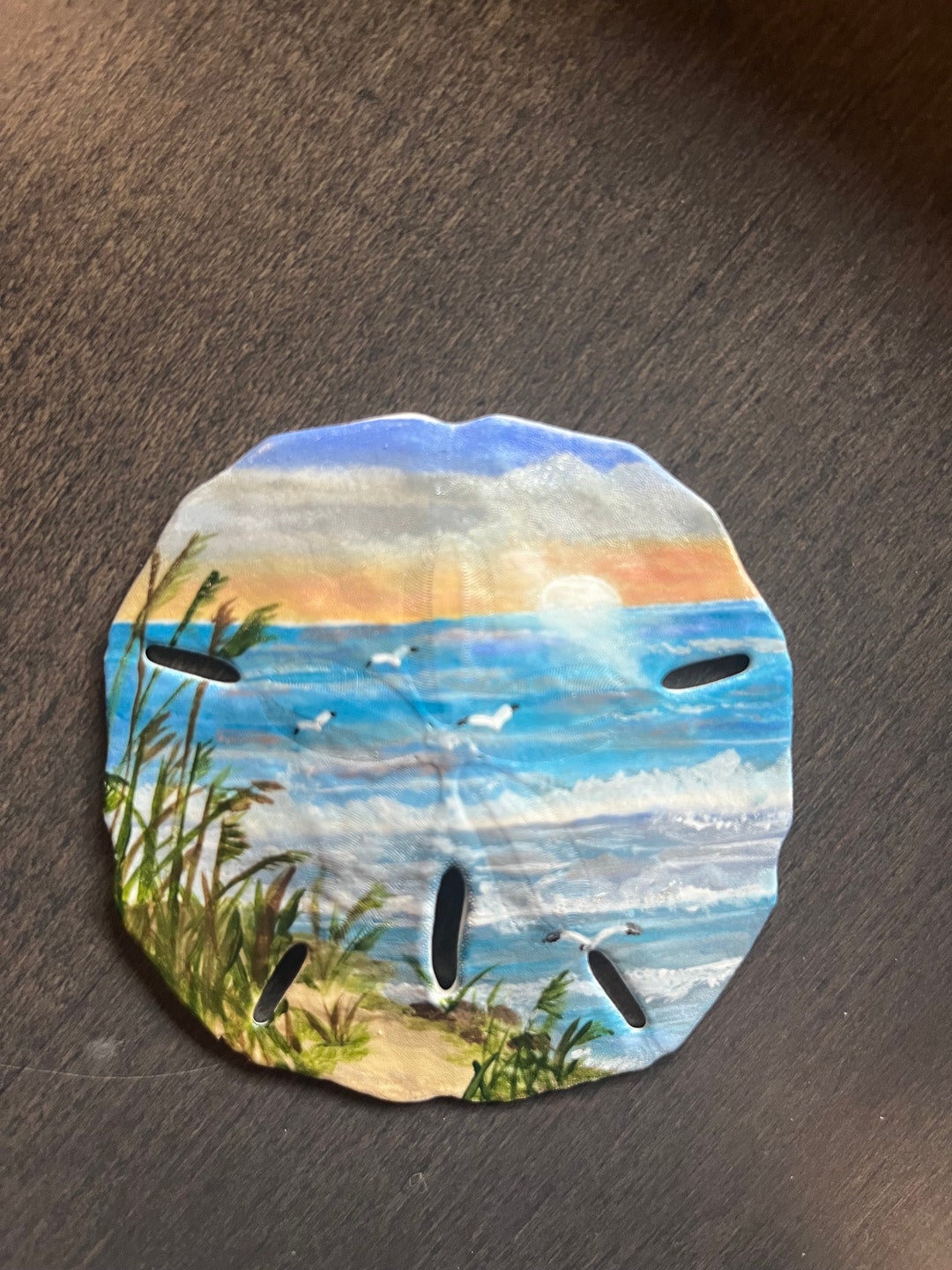 Hand Painted Sand Dollar Beach Scene. Painted on Sand Dollar and Sealed ...