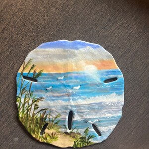 Hand Painted Sand Dollar Beach Scene. Painted on Sand Dollar and Sealed ...