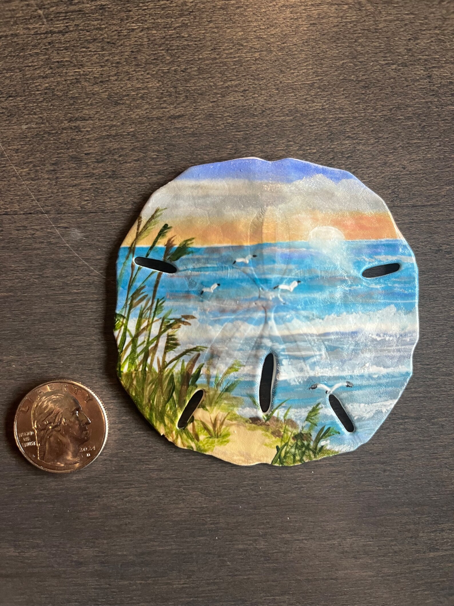 Hand Painted Sand Dollar Beach Scene. Painted on Sand Dollar and Sealed ...