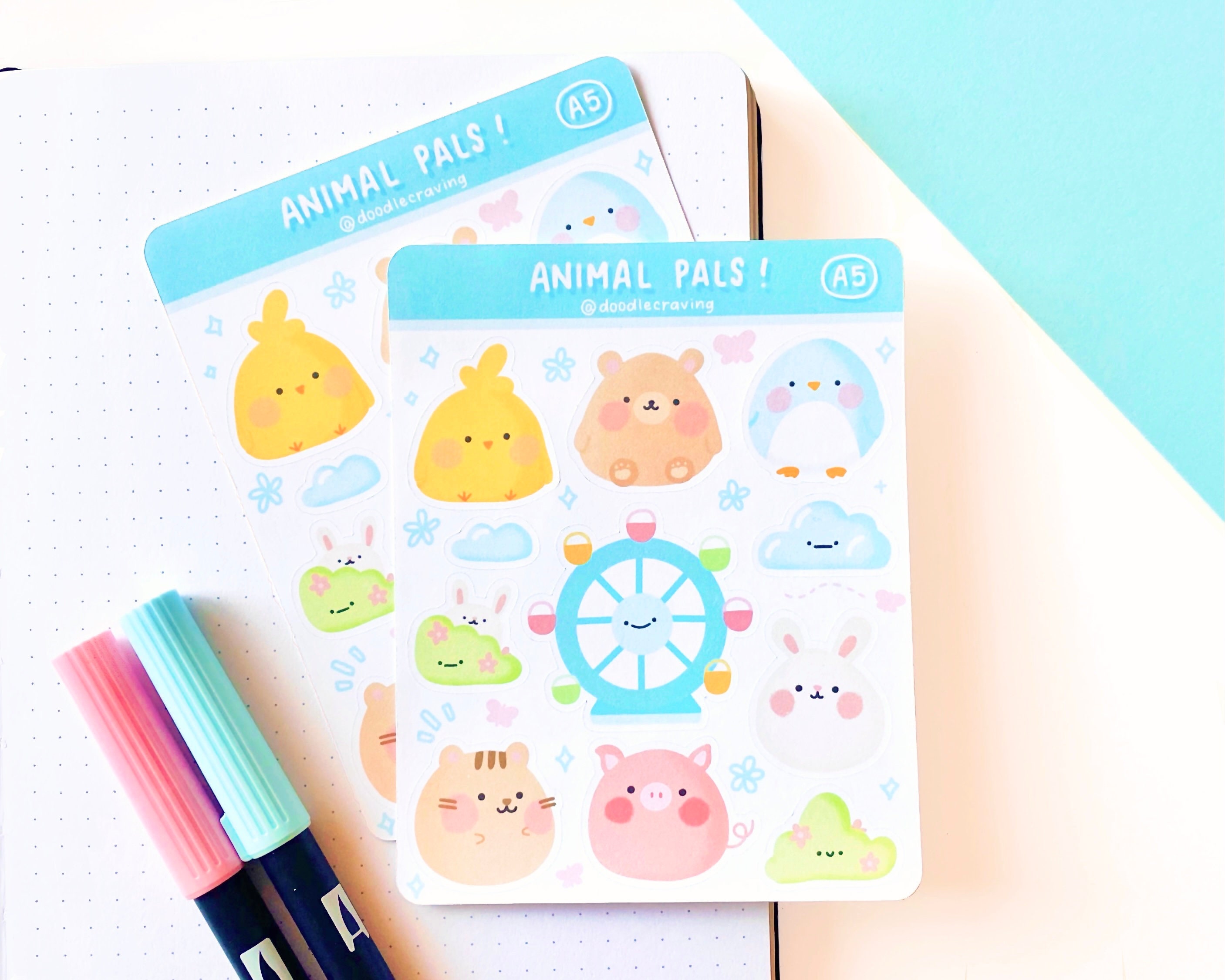 Animal Pals Sticker Sheet | Cute Animal Stickers, Laptop/water Bottle ...