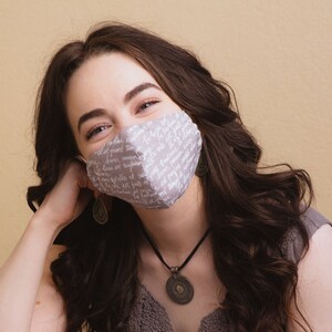 French Script Print, three layered cotton Face Mask with concealed nose ...
