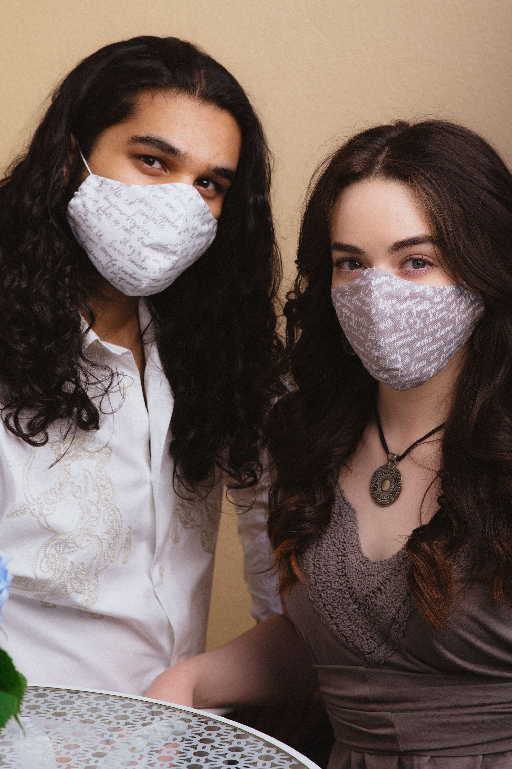 French Script Print, three layered cotton Face Mask with concealed nose ...