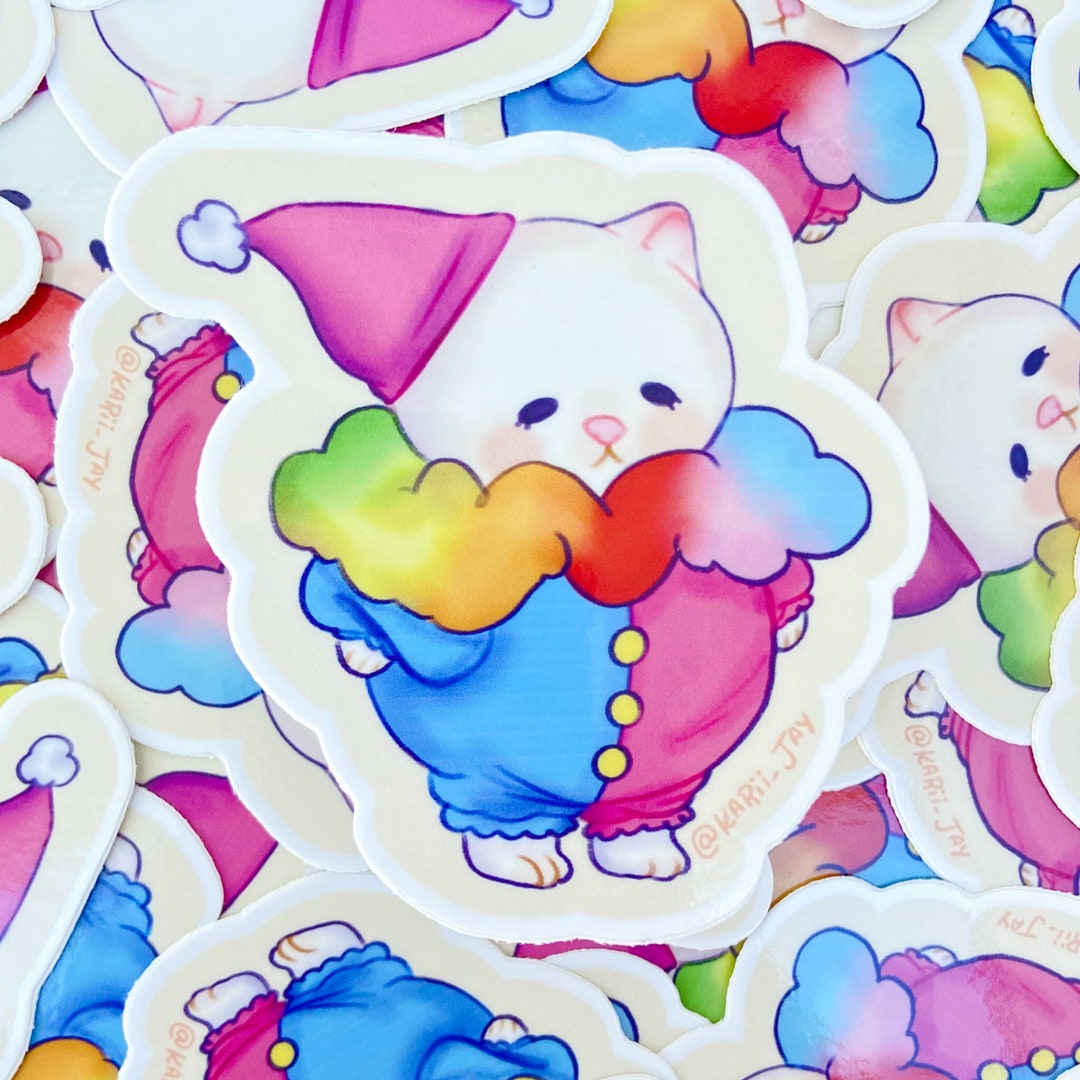 Clown Cat Sticker Clown Kitty Sticker Cat Glossy Sticker Cat Toy ...