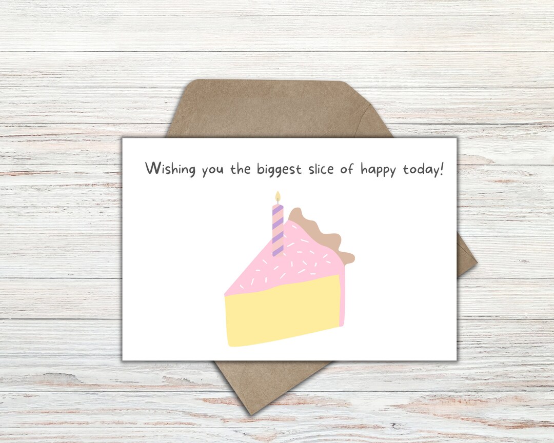 Printable Birthday Card, Slice Birthday Cake, Birthday Digital Download ...